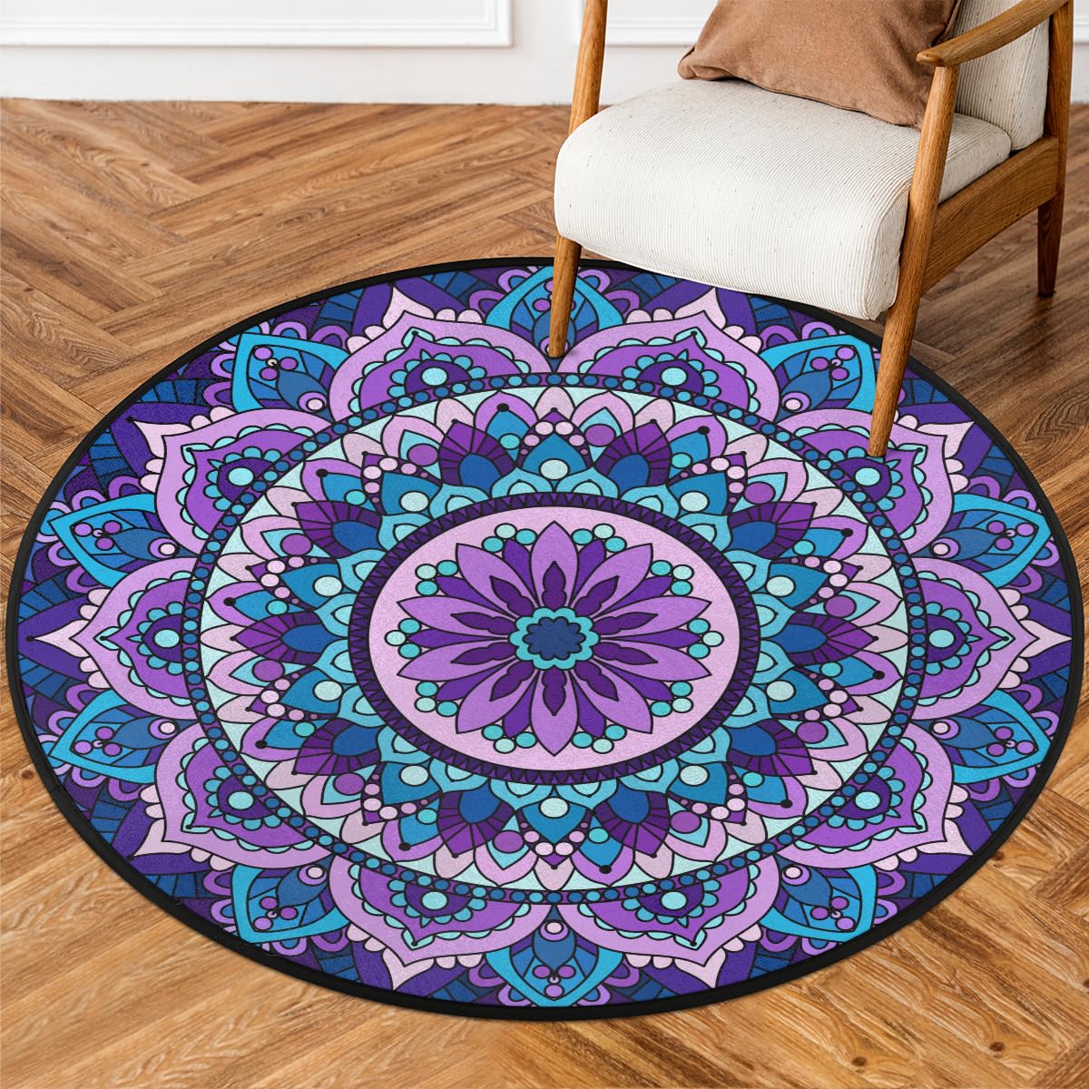 Amazon.com: Round Rug 3ft Purple Mandala Circle Area Rugs Boho Flower ...