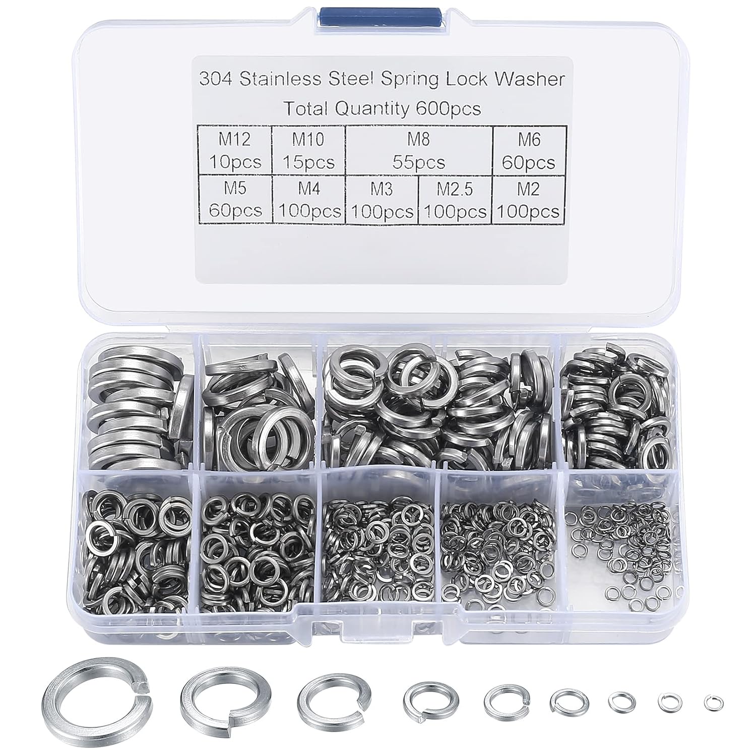 Amazon.com: 600 Pcs Spring Lock Washer Assortment Kit, 304 Stainless ...