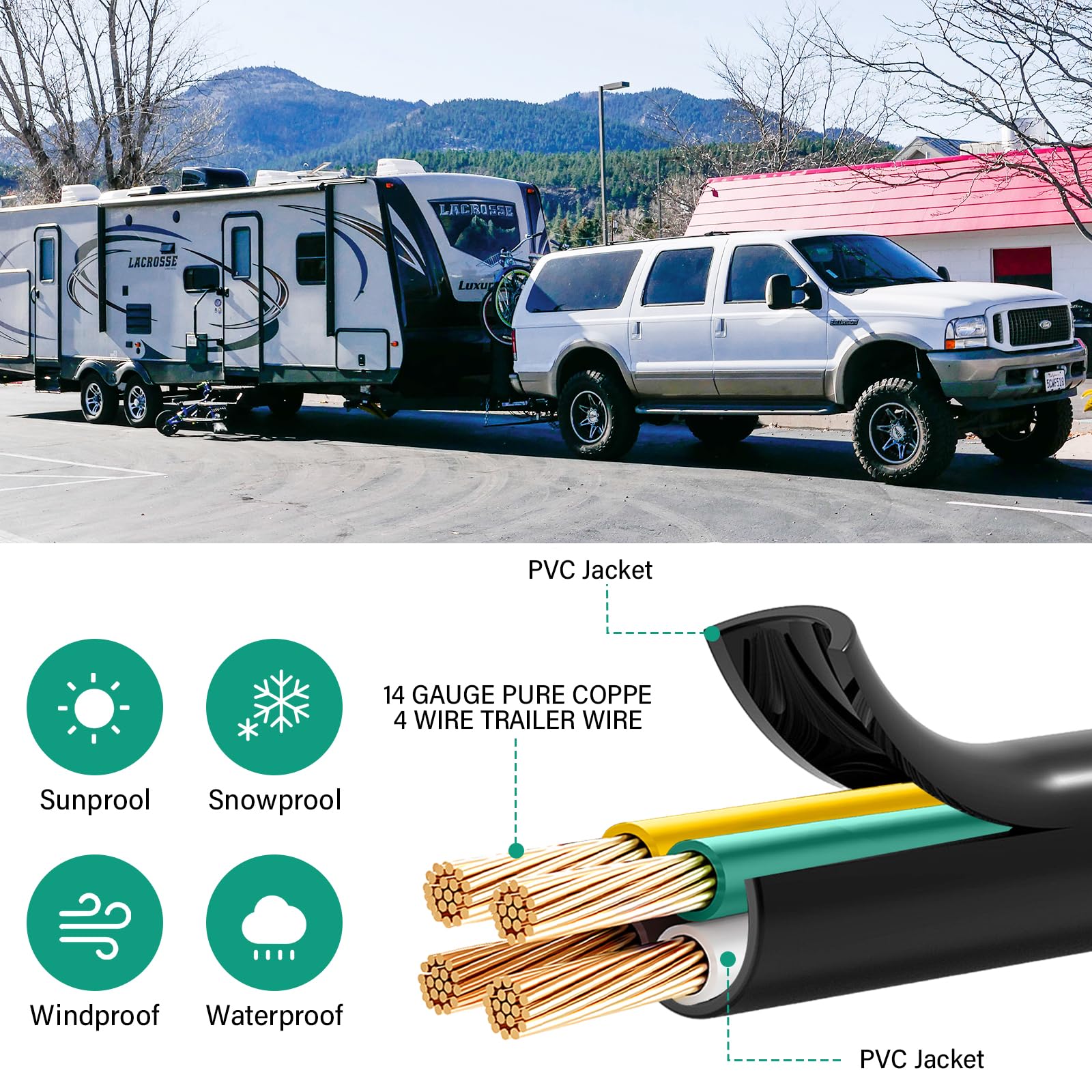 Snapklik.com : 14 Gauge 75 FT 4 Way Trailer Wire Extension Cable Heavy ...