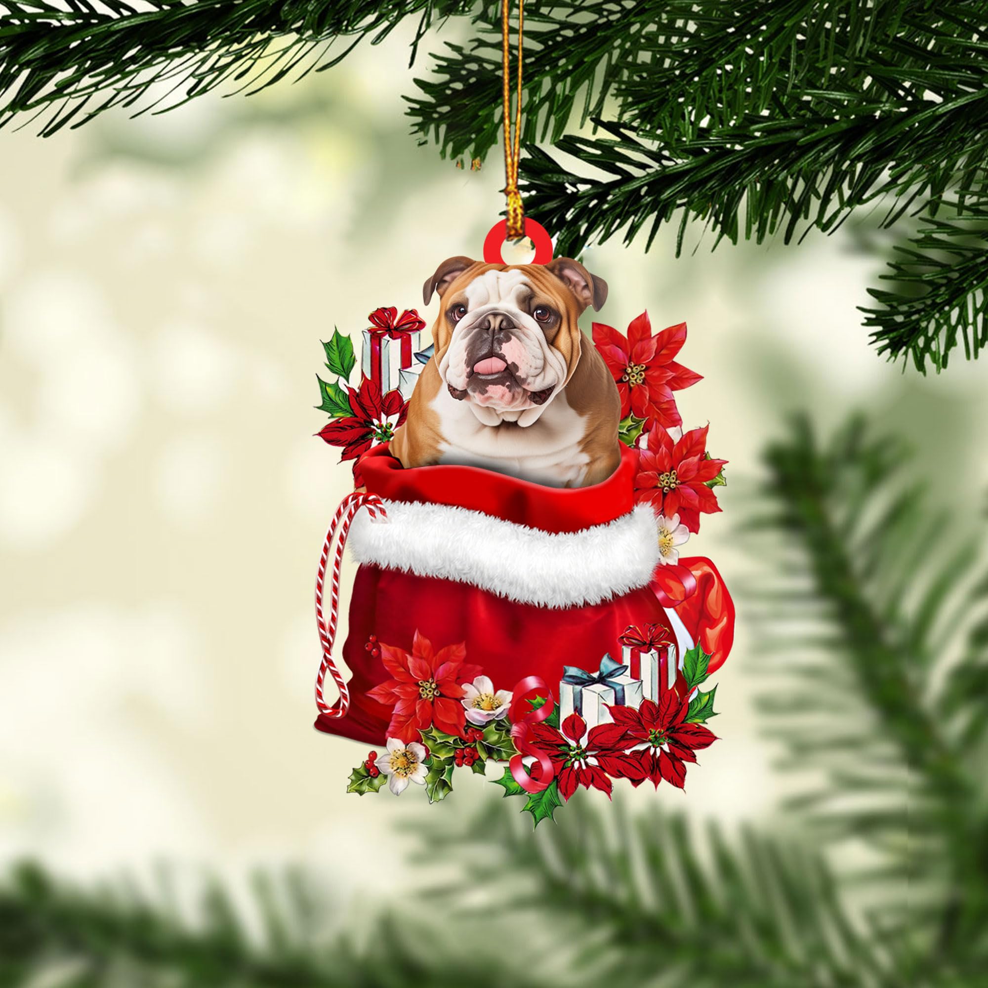 Amazon.com: Talataca English Bulldog 2D Flat Christmas Ornament ...
