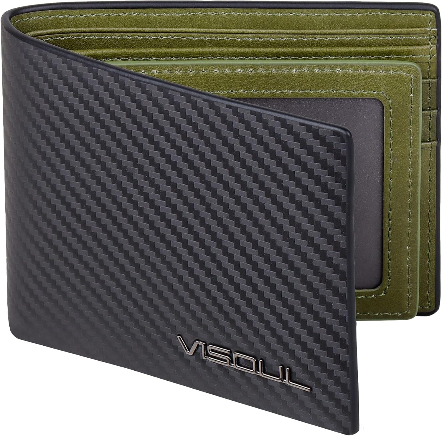 Amazon.com: VISOUL Leather Mens Bifold RFID Blocking Wallet with 2 ID ...