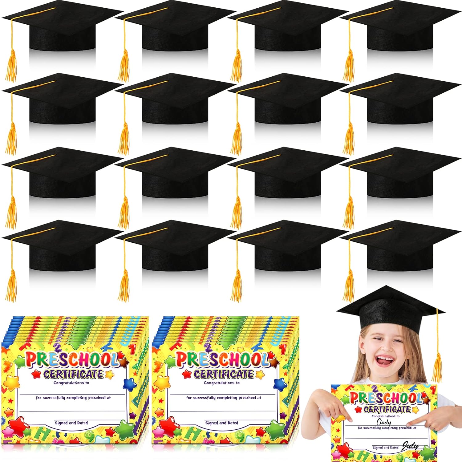 Amazon.com: 24 Pack Child Size Graduation Caps Set for Kids with ...