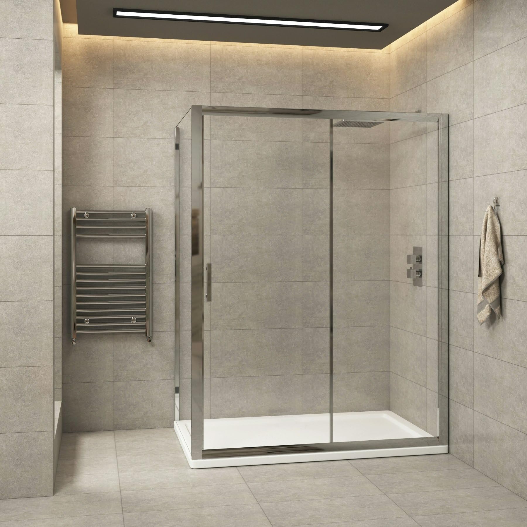 1000 x 700mm Walk in Single Sliding Rectangular Shower Enclosure 6mm ...