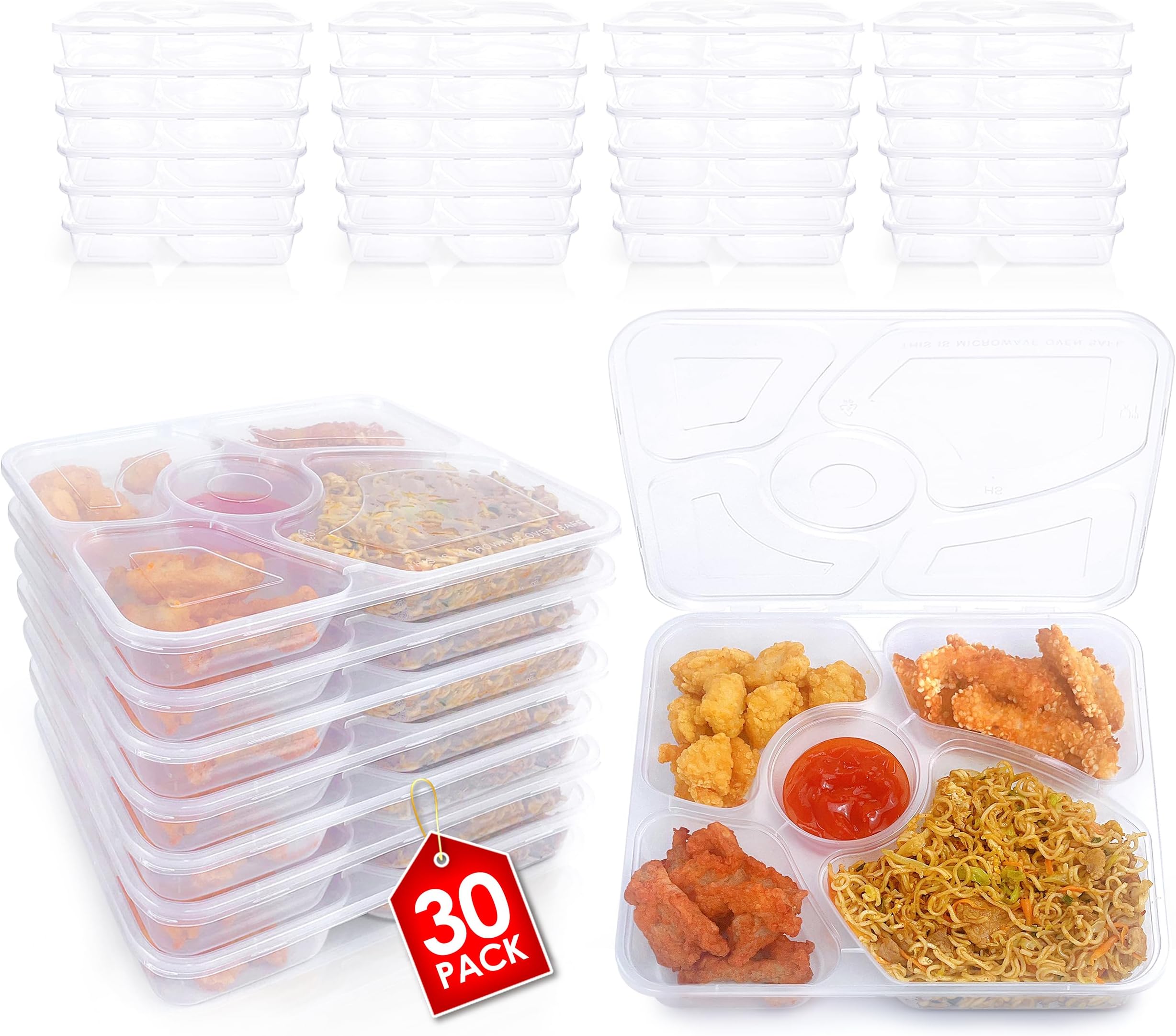 Amazon.com: Teivio 30Packs Plastic Lunch Box Take Out Food Containers ...