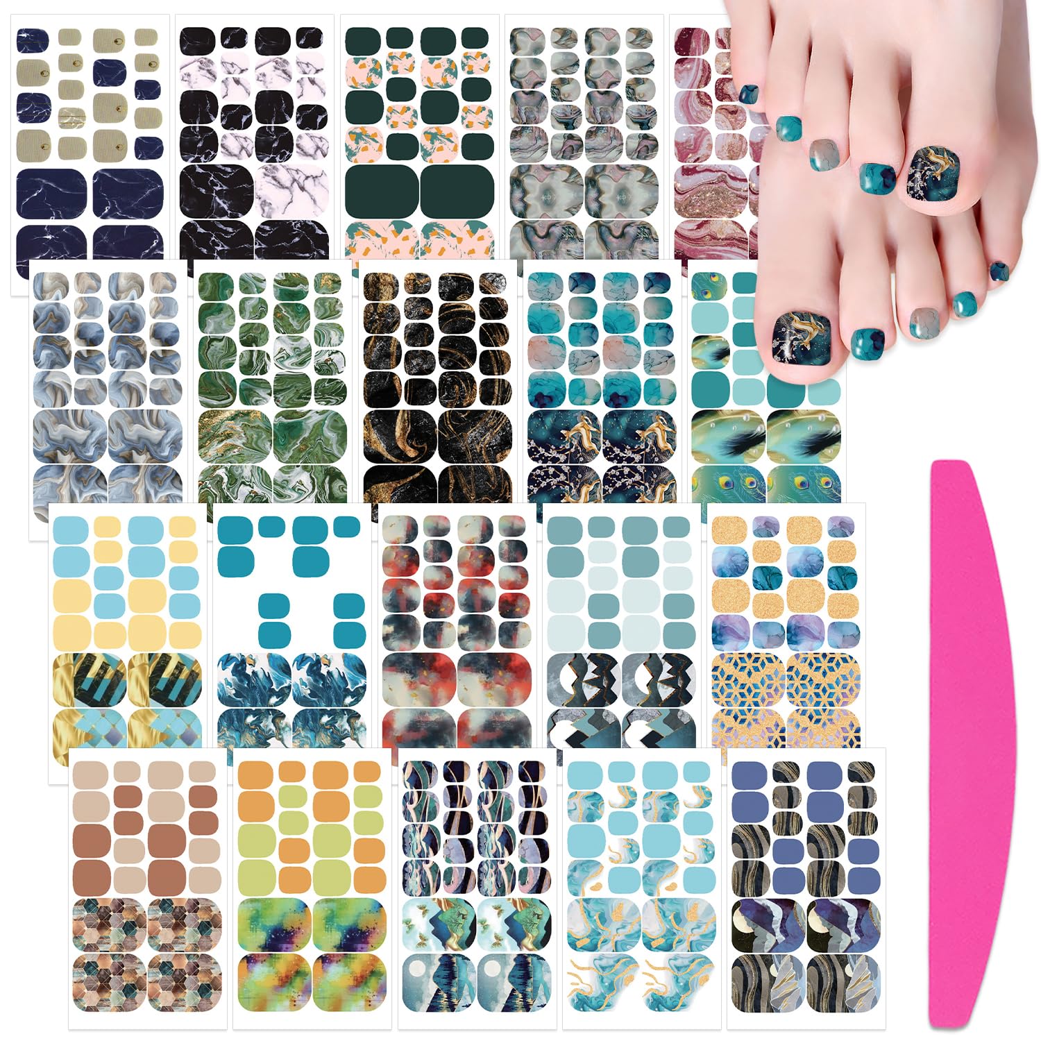 Amazon.com: SILPECWEE 20 Sheets Toe Nail Stickers Full Nail Wraps for ...