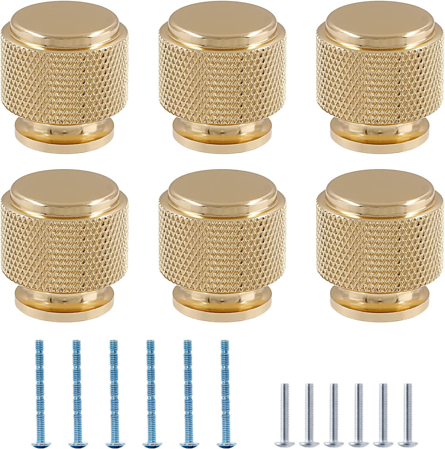 Kemcatui 6 PCS Knurled Cabinet Knob, Gold Dresser Knobs Knurled Knob, Heavy Duty Aluminum Drawer ...