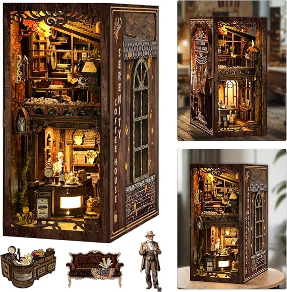 Amazon.com: ISSEVE Book Nook Kit, DIY 3D Wooden Puzzle Dollhouse Booknook for Adults, Tiny ...