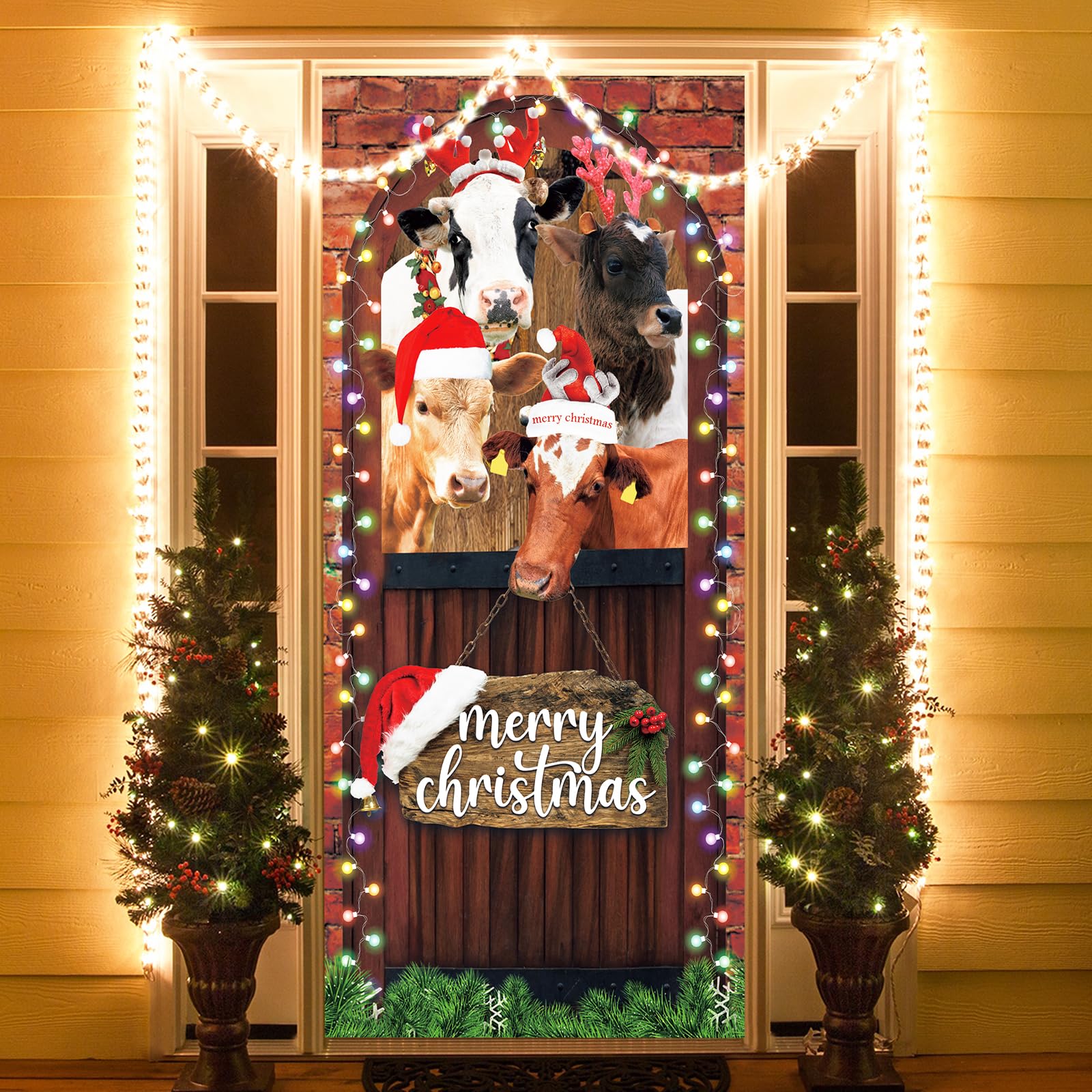 Amazon.com: Christmas Door Cover, Cute Cows Christmas Front Door Covers ...
