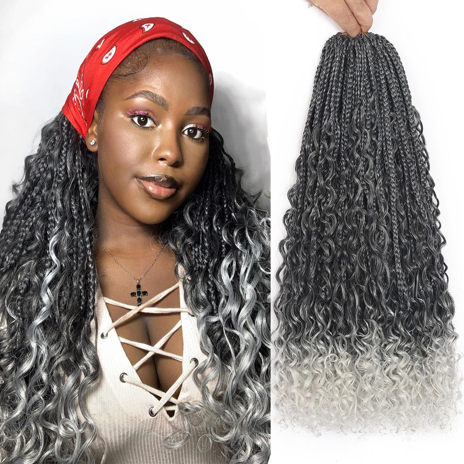 Snapklik.com : Grey Goddess Box Braids Crochet Hair For Black Women 24 ...