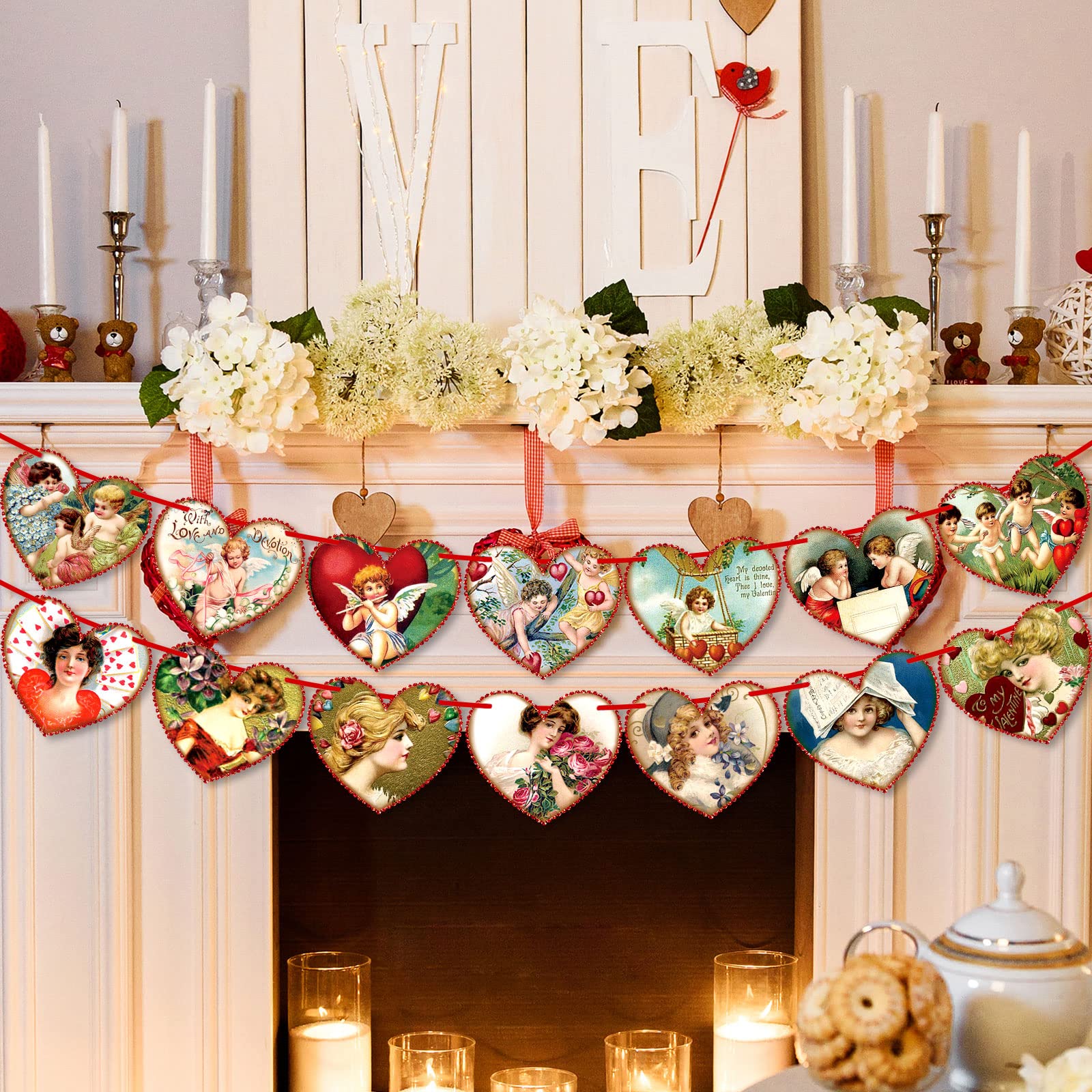 Amazon.com: Whaline Valentine's Day Decorations Heart Card Banners ...