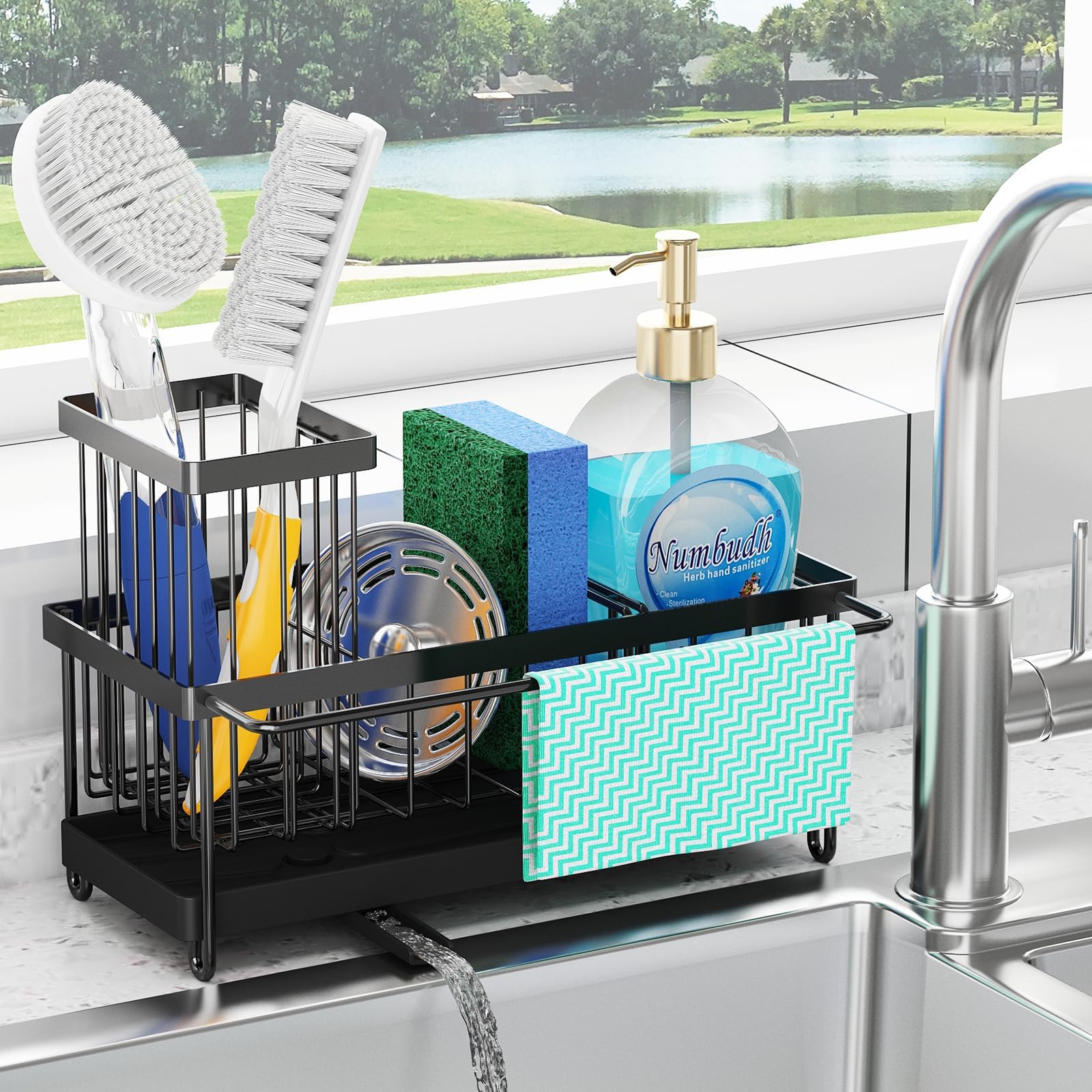 Amazon.com: GGUP Stainless Steel Kitchen Sink Caddy Organizer with Auto ...