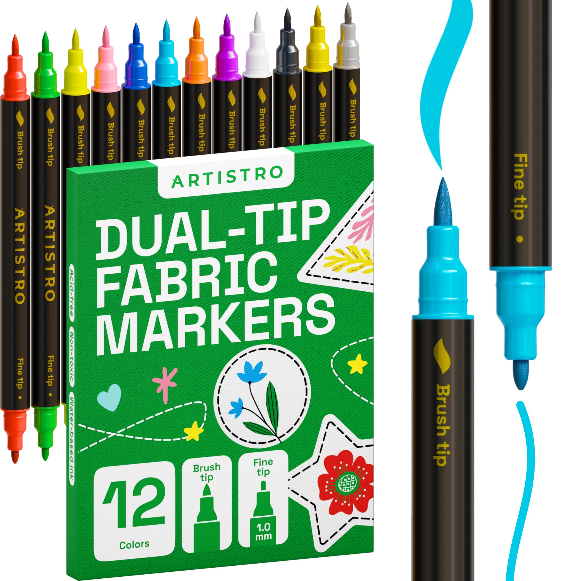 Amazon.com : ARTISTRO 12 Fabric Markers - Dual-Tip Fabric Markers ...