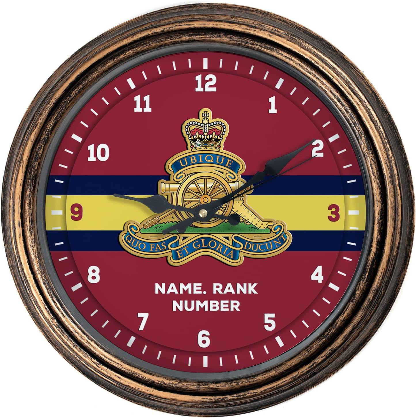 KRAFTYGIFTS Personalised Military Wall Clock Royal Artillery Stripe ...