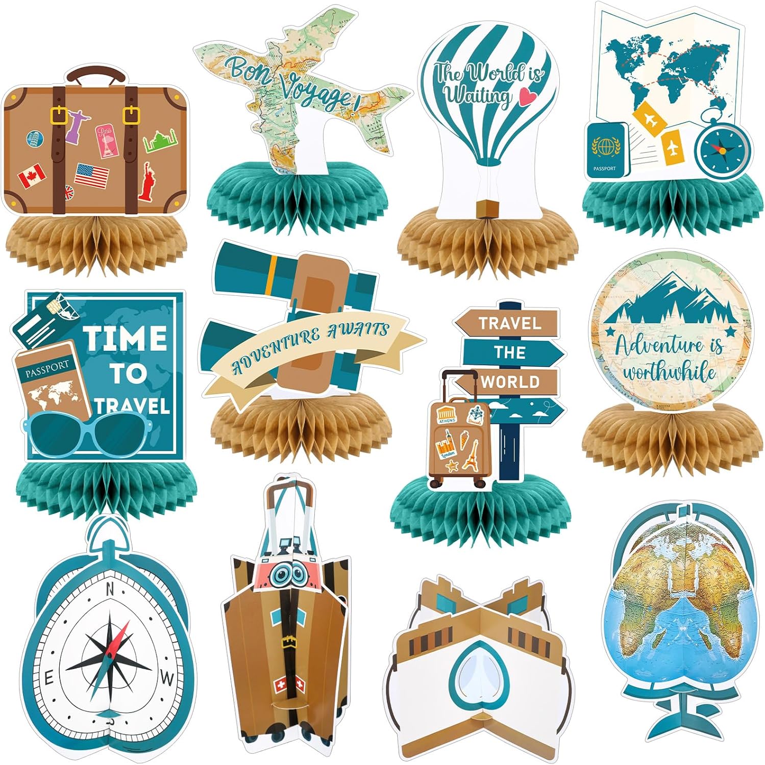Amazon.com: Liliful 12 Pcs Travel Themed Honeycomb Centerpieces for ...