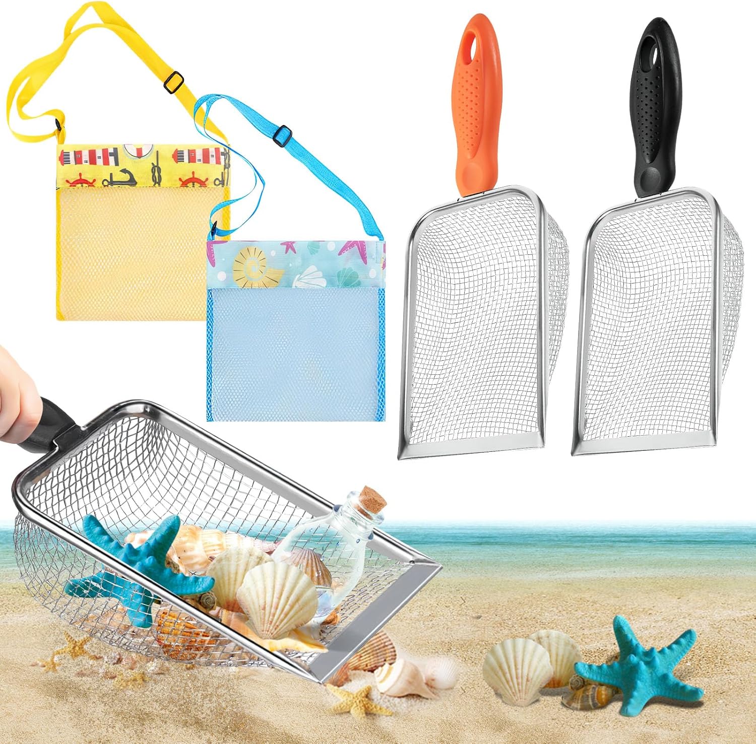 Amazon.com: CIEOVO 4 Pcs Beach Sand Sifter, 2 Mesh Beach Bag and 2 ...