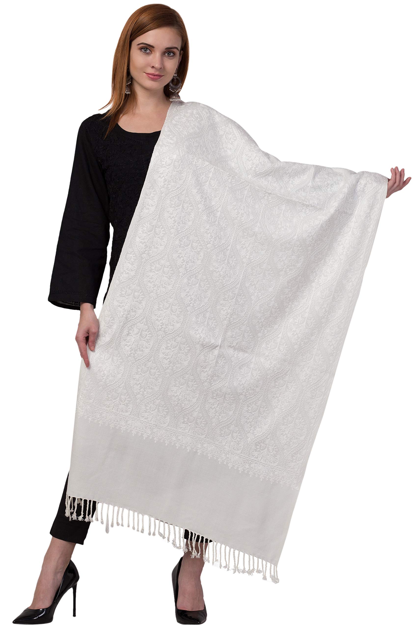 tweedle Women's Off-White/Cream Multicolor Embroidery Stole/Shawl/Wrap ...