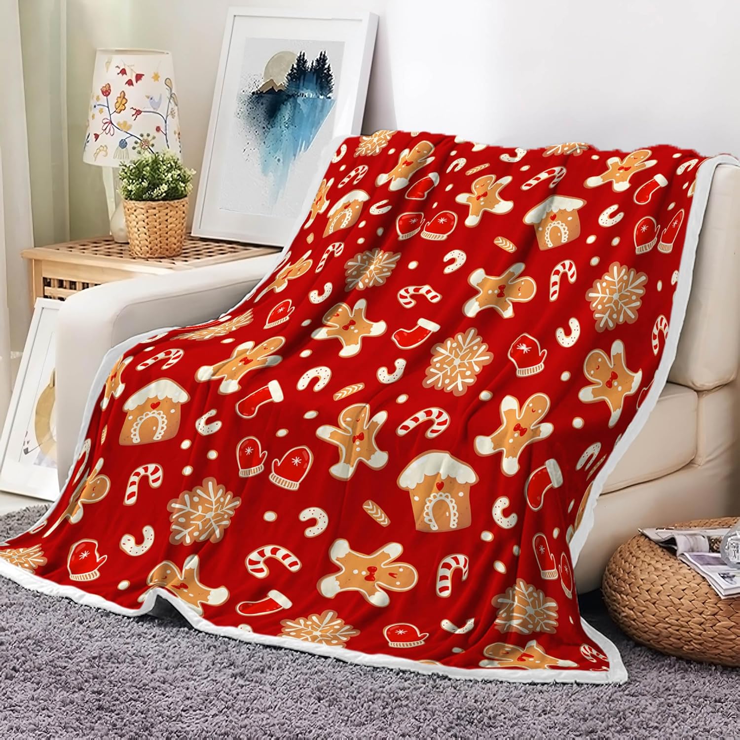 Amazon.com: Wathon Gingerbread Man Snowflake Throw Blanket, Red ...