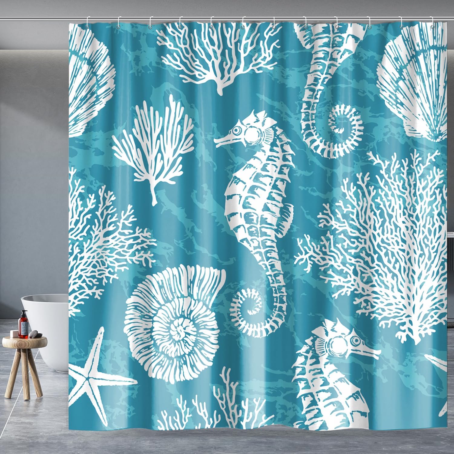 Amazon.com: kksme Coral Seahorse Shower Curtain Sea Shell Starfish ...