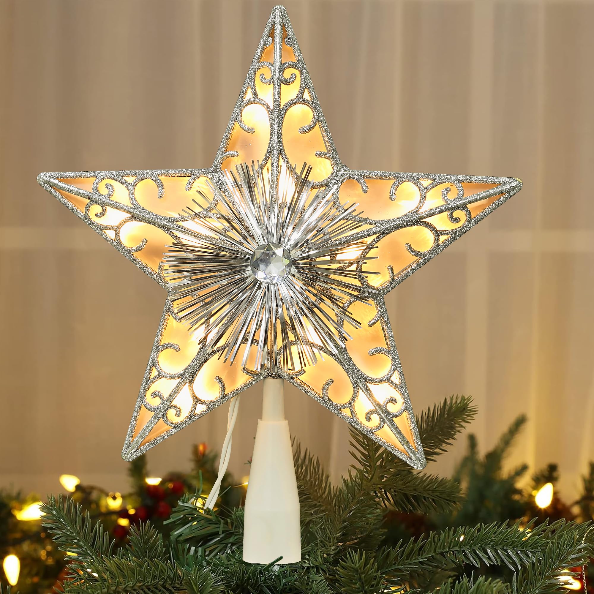 Amazon.com: BrizLabs Silver Star Tree Topper, 9'' 3D Double Side 5 ...