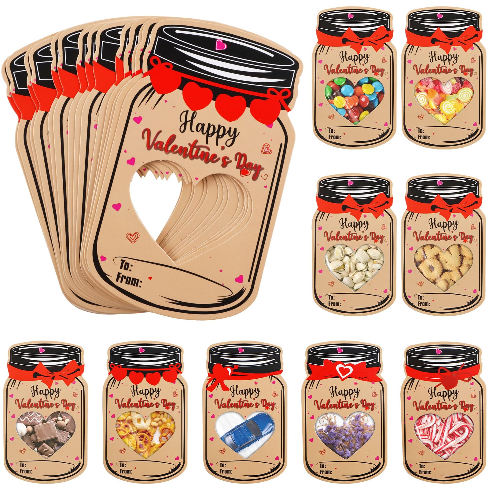 Amazon.com: 50 Pack Valentines Day Cards, Jars Happy Valentines Cards ...
