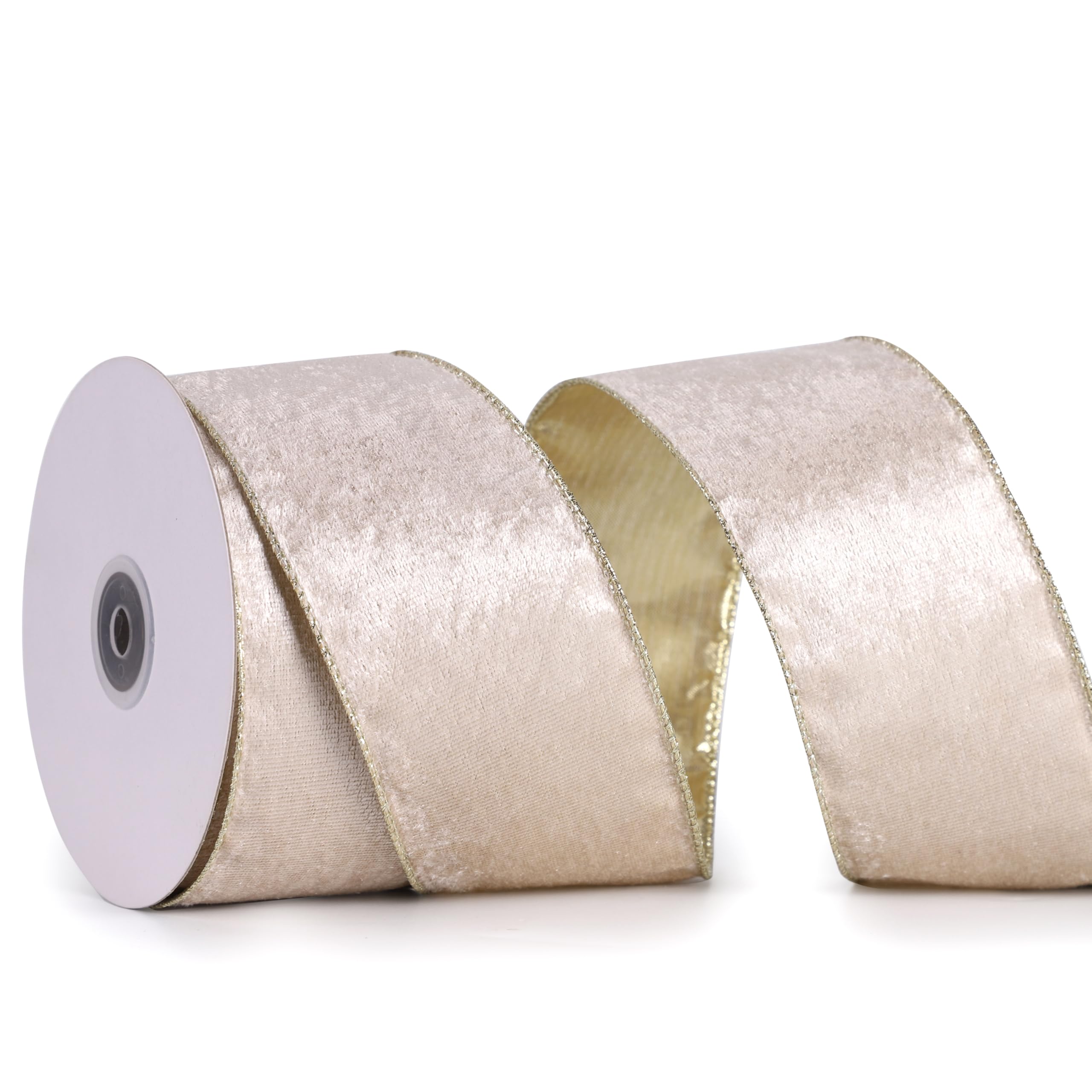 Amazon.com: DINDOSAL Champagne Velvet Ribbon Wired 2.5" x 10 Yards ...