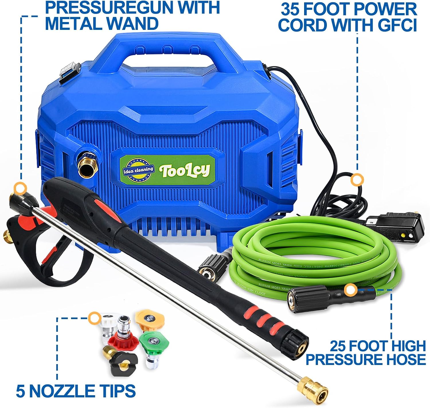 TOOLCY Electric Pressure Washer ProSpec, MAX 2335 PSI 1.6 GPM, Compact ...