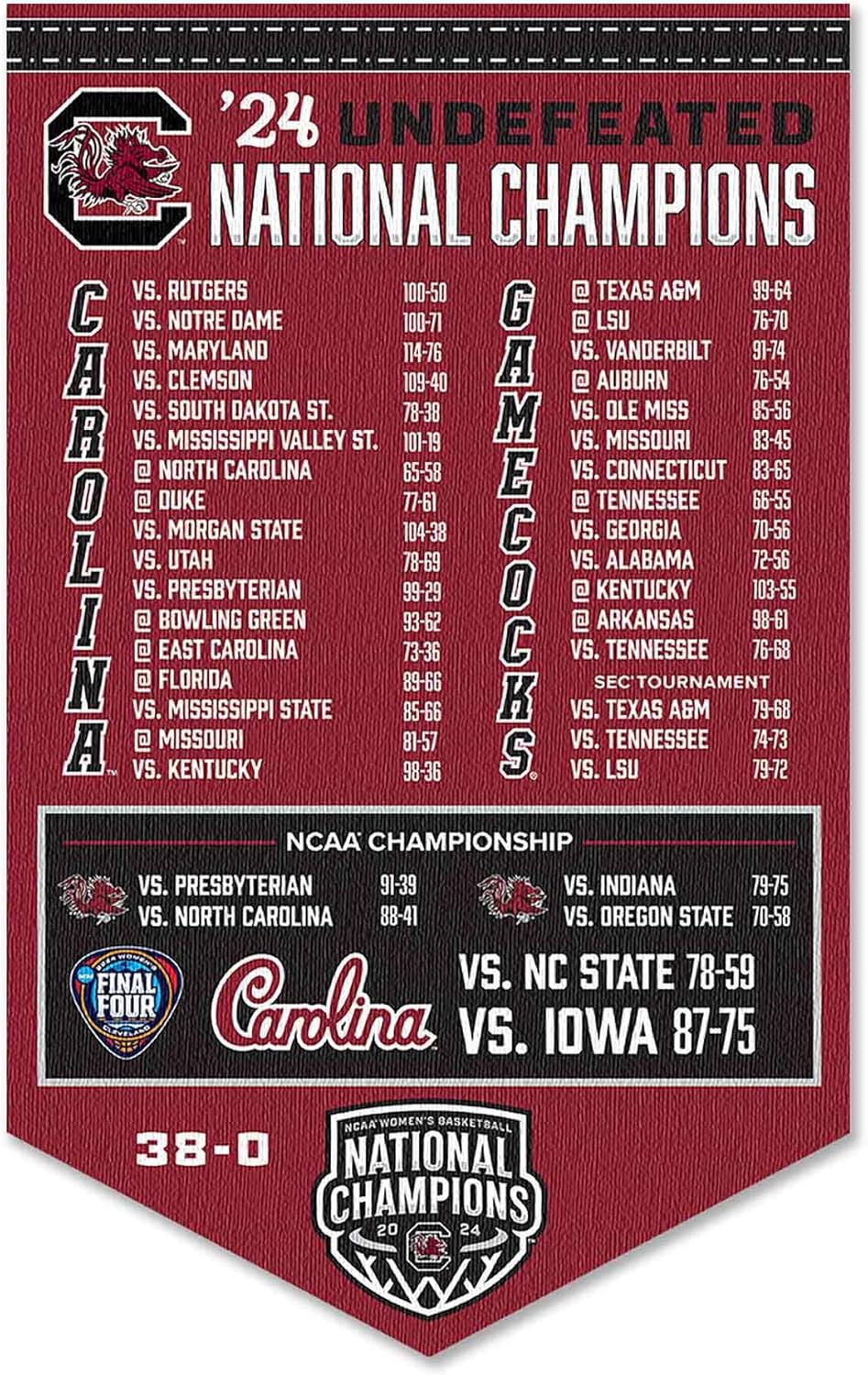 Amazon.com : College Flags & Banners Co. South Carolina Gamecocks 38-0 ...