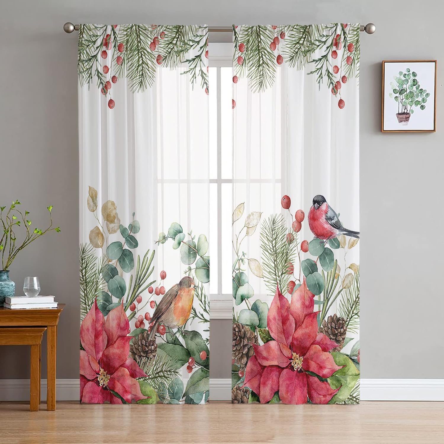 Amazon.com: Christmas Sheer Curtains 84 Inches Long, Christmas ...