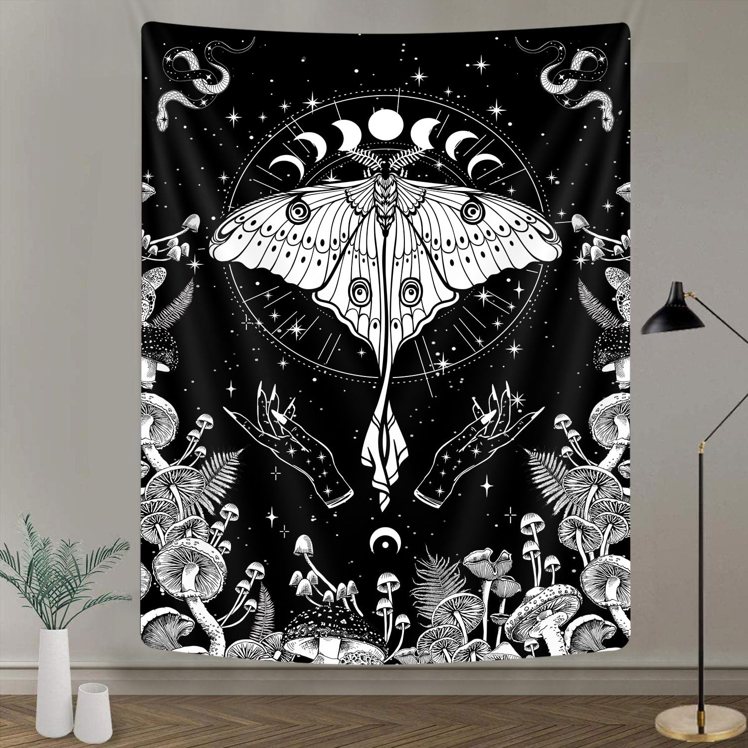 Amazon.com: Moth Vertical Tapestry Black And White Tapestry for Bedroom ...