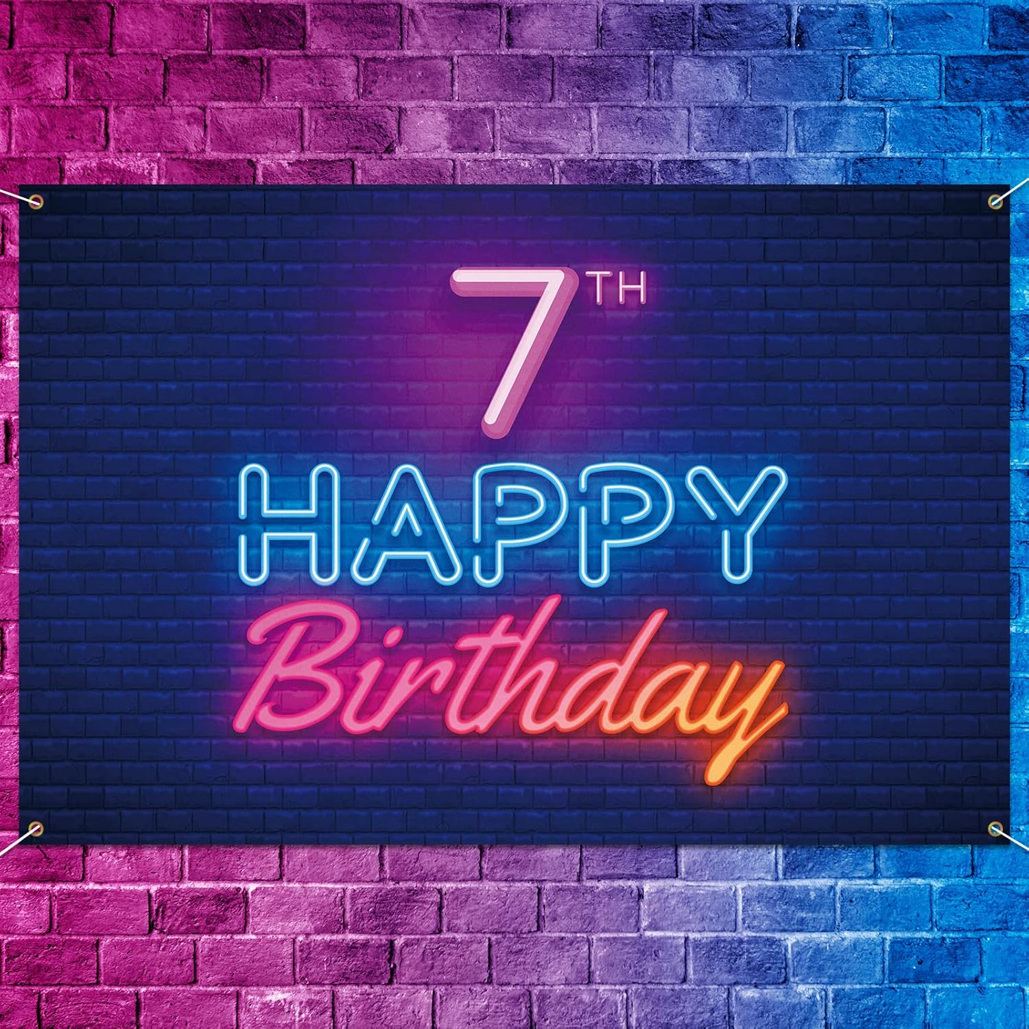 Amazon.com: Glow Neon Happy 7th Birthday Backdrop Banner Decor Black ...