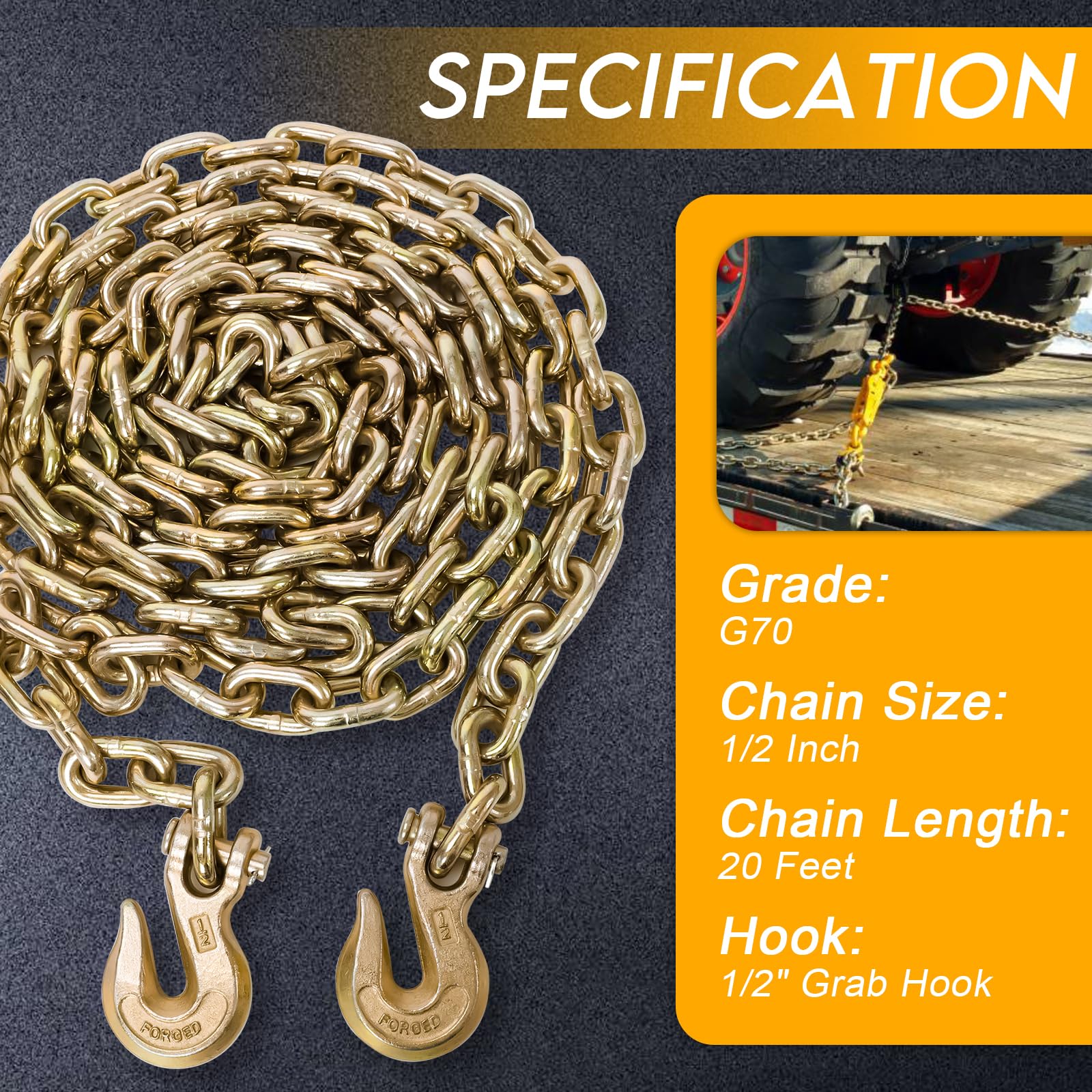 Snapklik.com : Gooeap Pair 1/2 Inch X 20 Feet G70 Truck Tie Down Binder ...