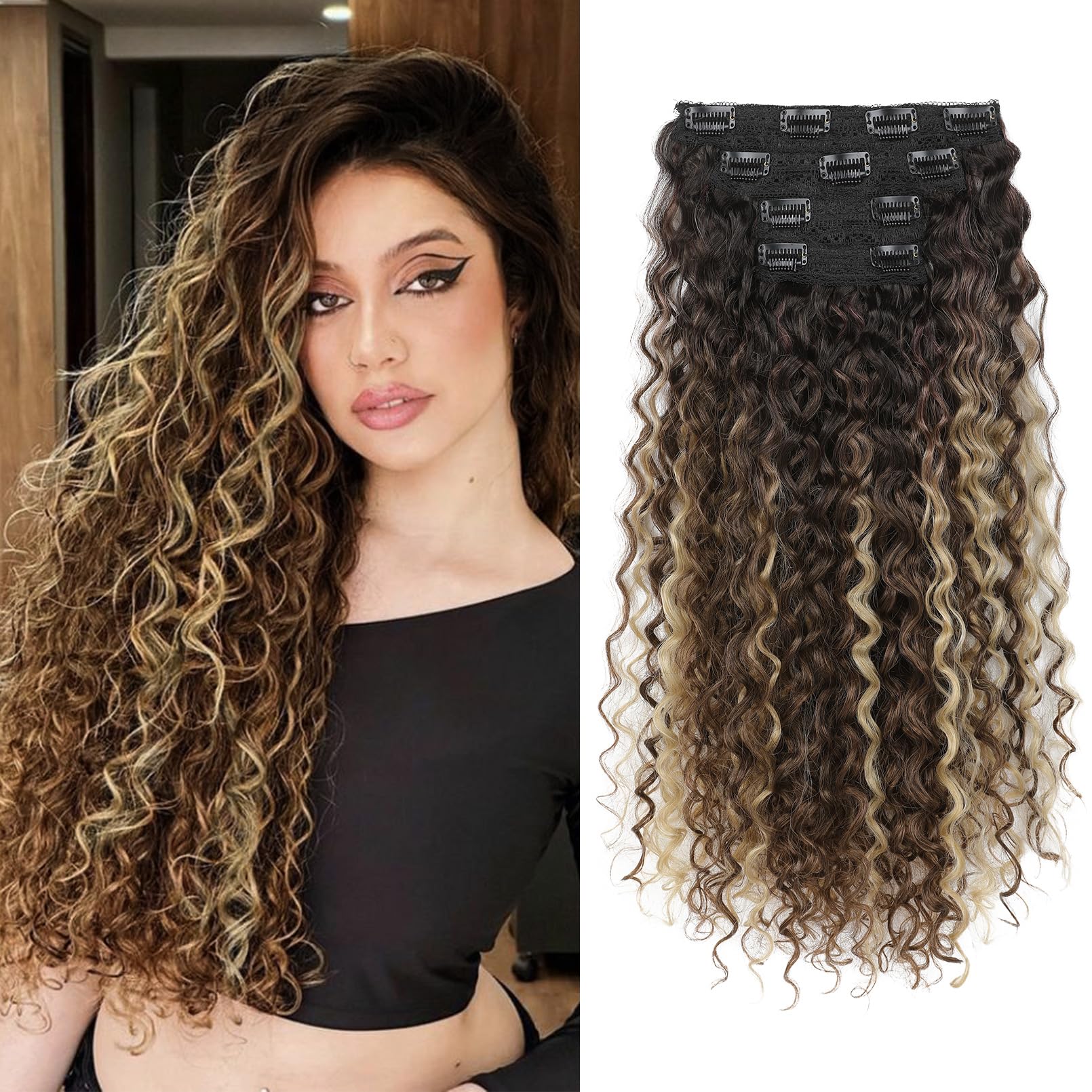 Amazon.com : Clip in Hair Extensions, FLUFYMOOZ 4PC 100％ Pure Protein ...