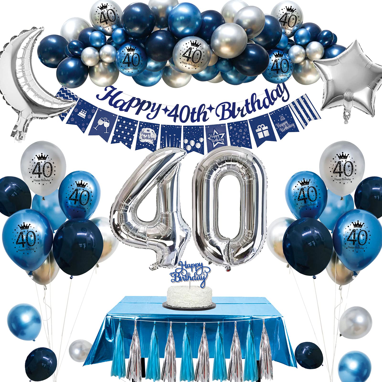 Buy 40th Birthday Decorations,40th Birthday Balloons,Blue Silver ...
