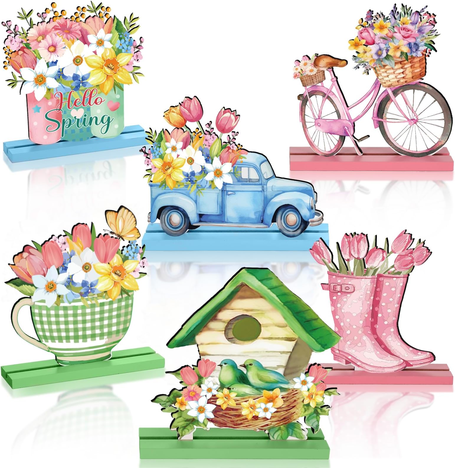 Amazon.com: Menkxi 16 Pcs Spring Tulips Wood Signs 3D Tulips Tiered ...