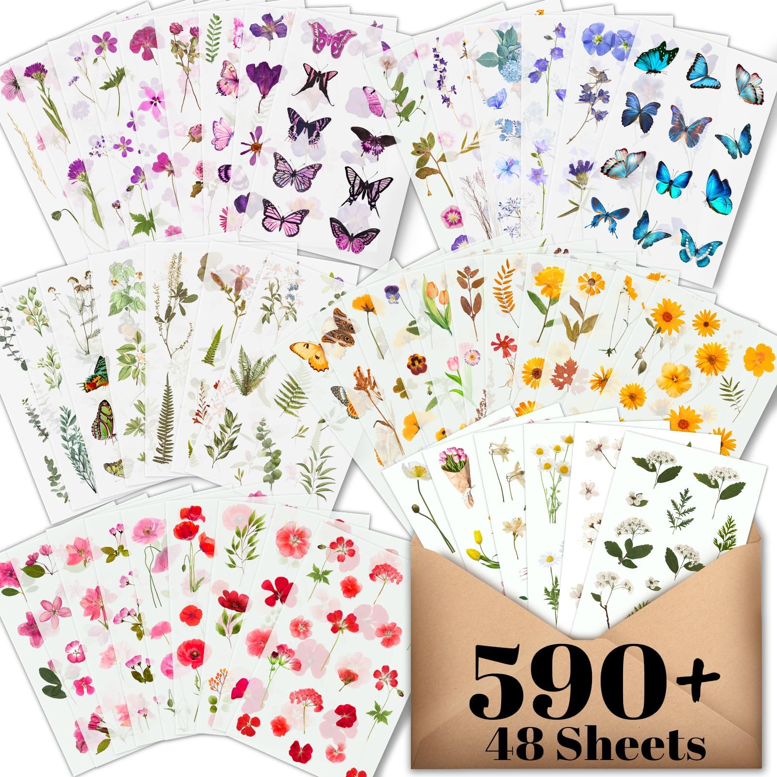 Amazon.com: Vintage Flowers Plants Stickers - Doraking 40PCS Peel-Off ...