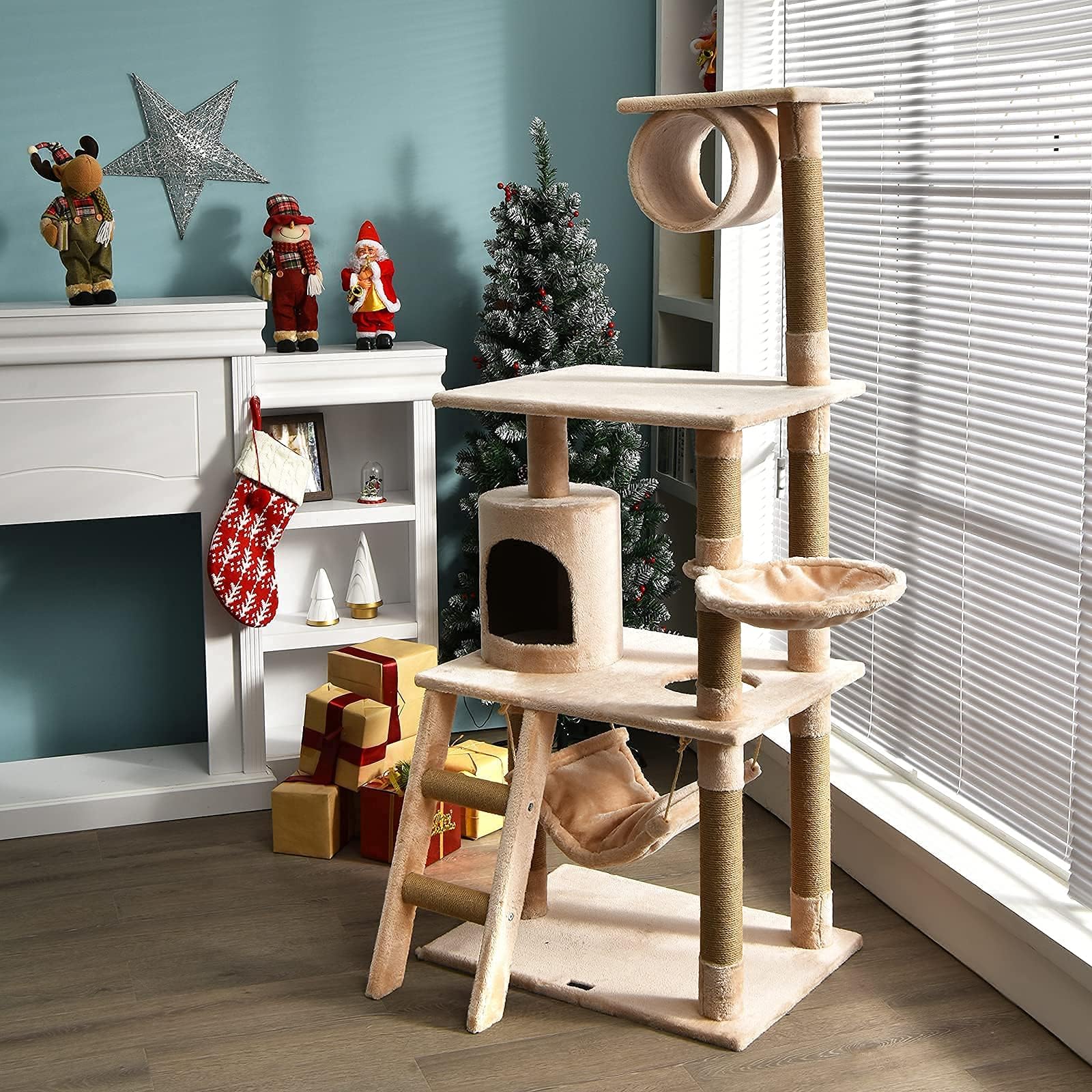 COSTWAY Cat Tree, Cats Climbing Tower with Scratching Posts, Condo ...
