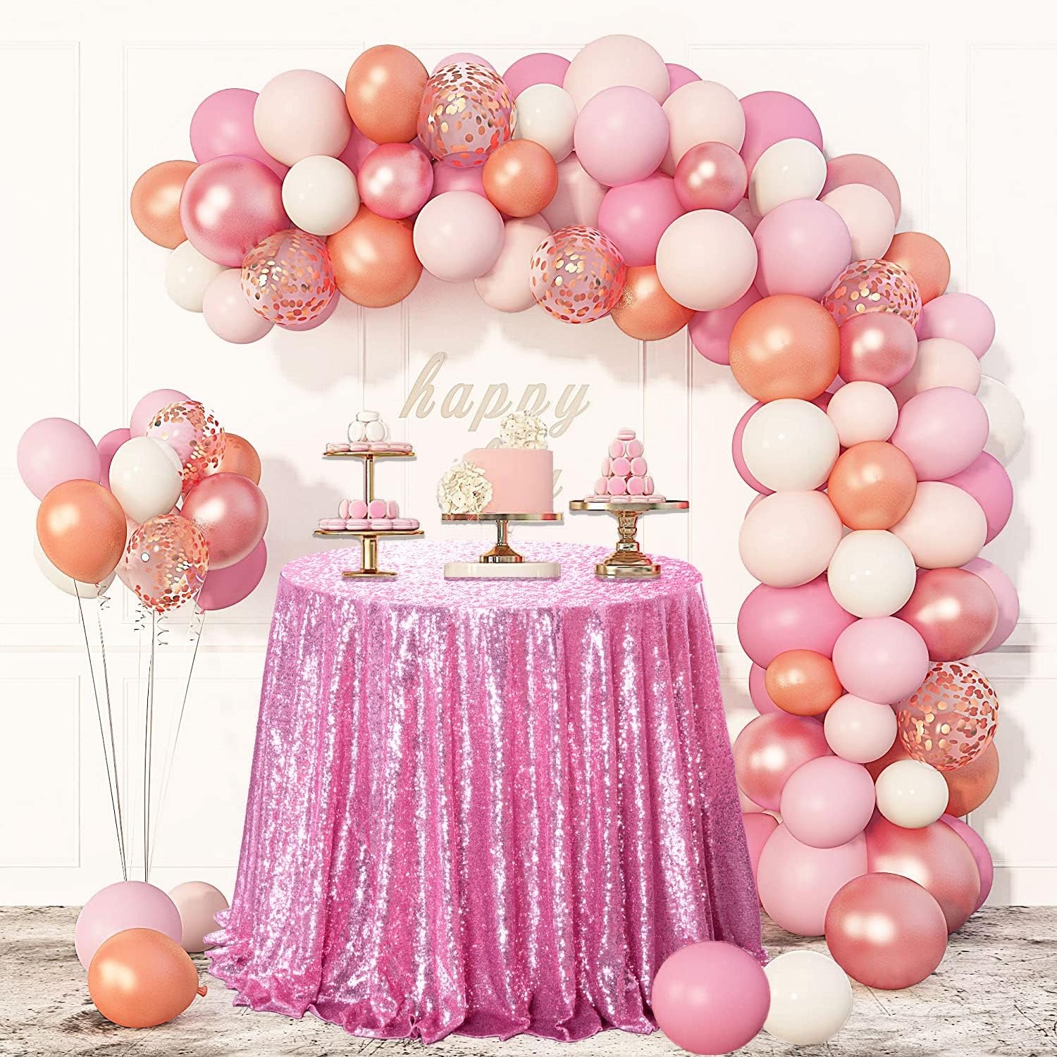 Amazon.com: CEMIALLY Hot Pink Sequin Tablecloth for Birthday Parties ...