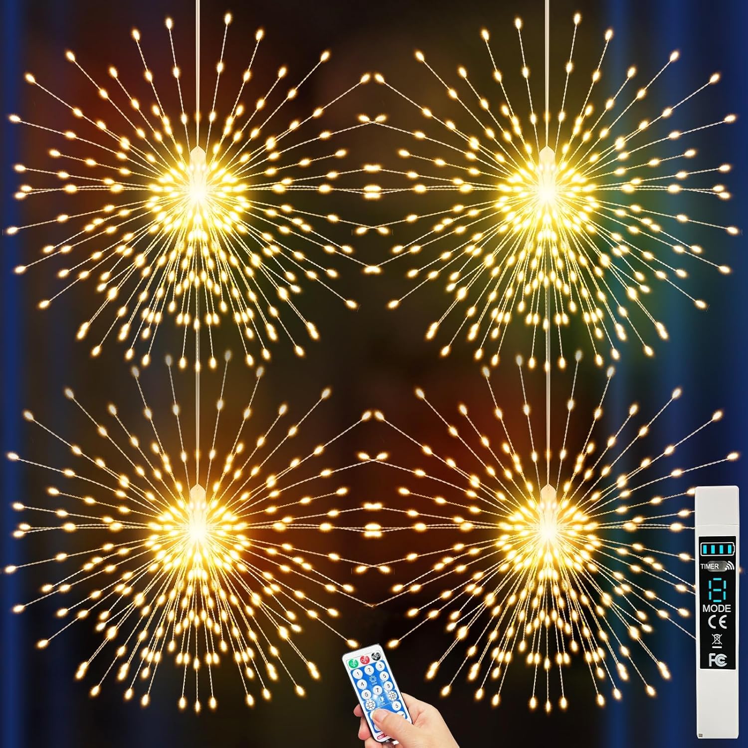 4 Pack Firework Lights, 200 LED Copper Wire Fairy Lights, 8 Modes ...