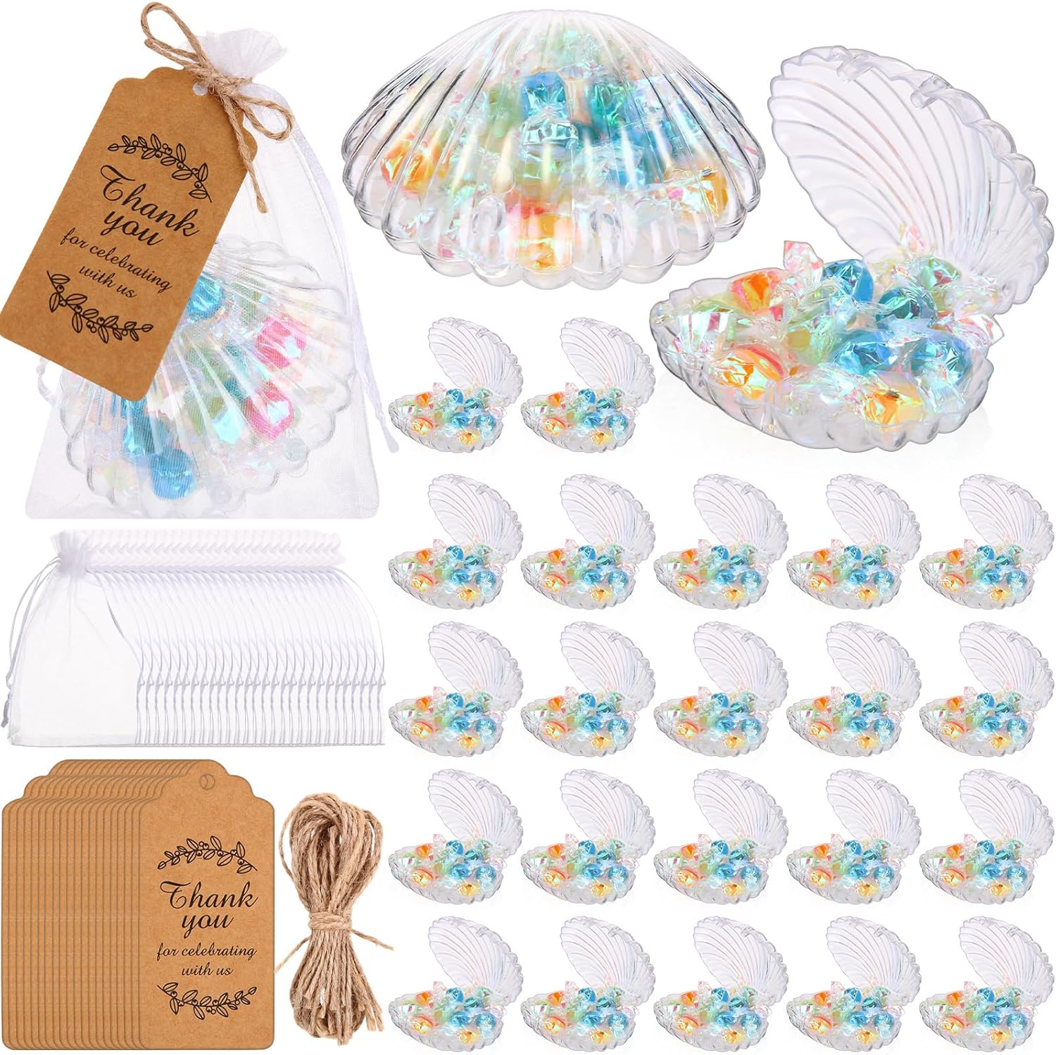 Amazon.com: Yungyan 72 Pack Clear Seashells Mermaid Birthday Party ...