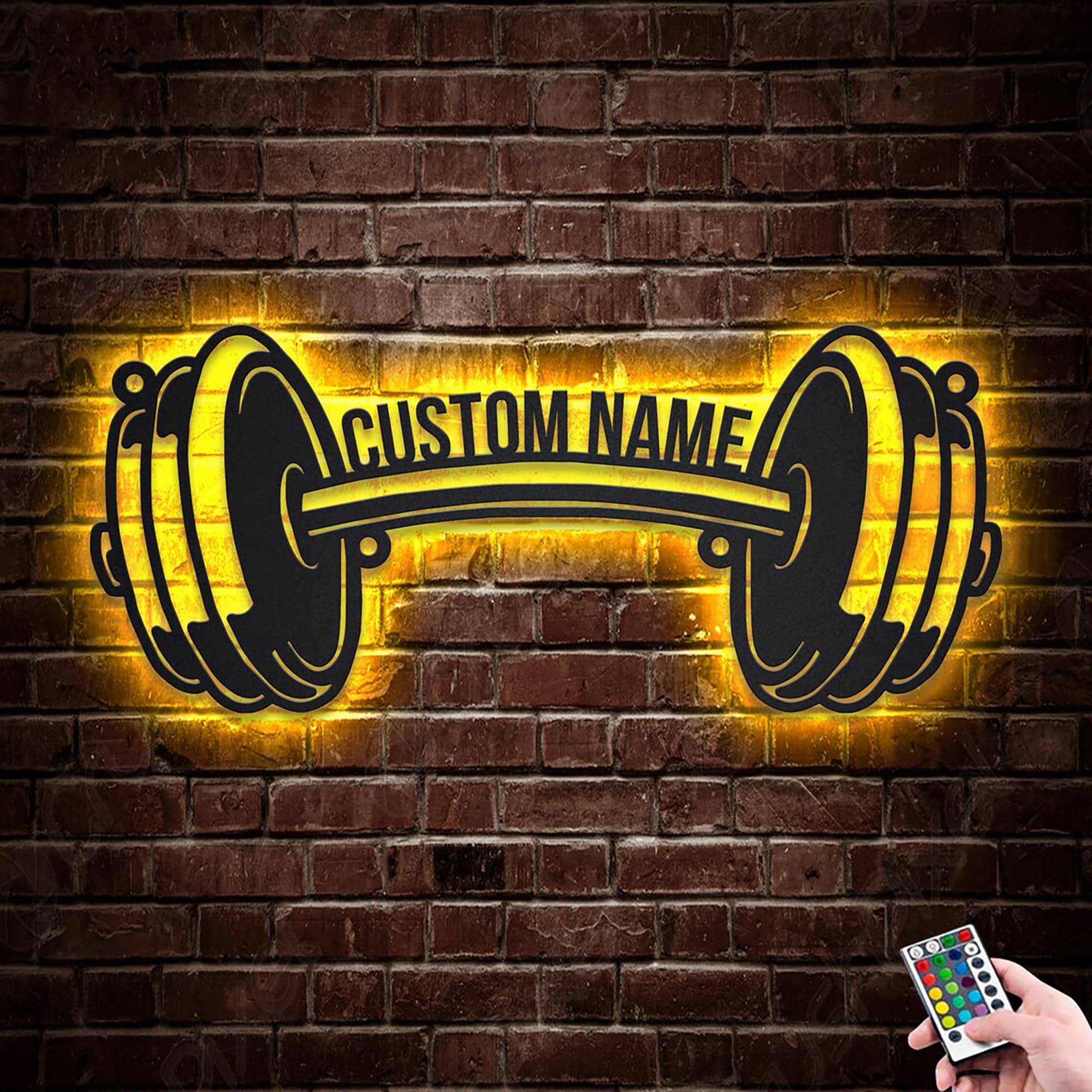 Amazon.com : Dumbbell Fitness Metal Sign LED Lights, Custom Bodybuilder ...