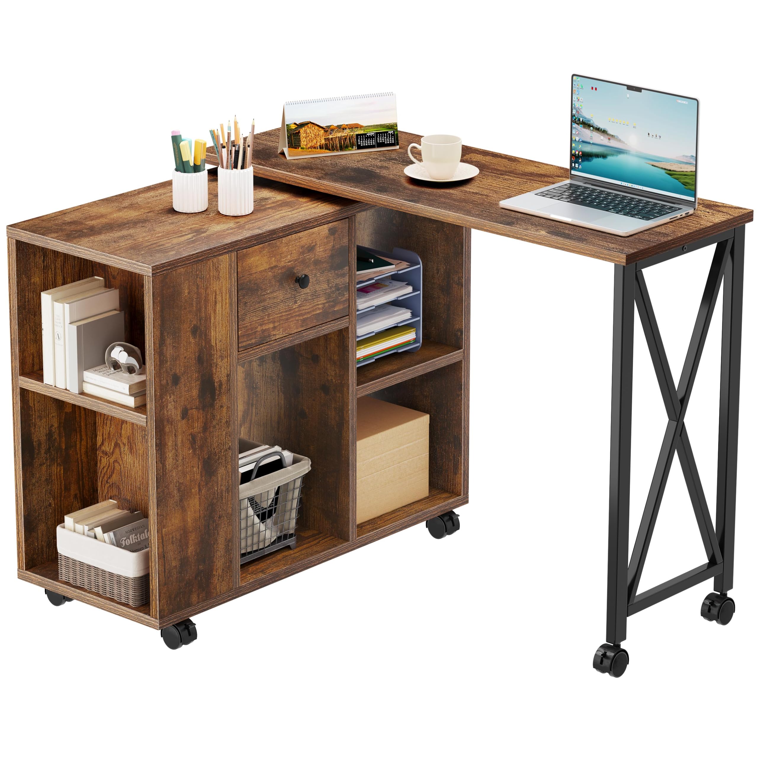 Amazon.com: YITAHOME 360°Rotating Sofa Side Table with Drawers, Mobile ...