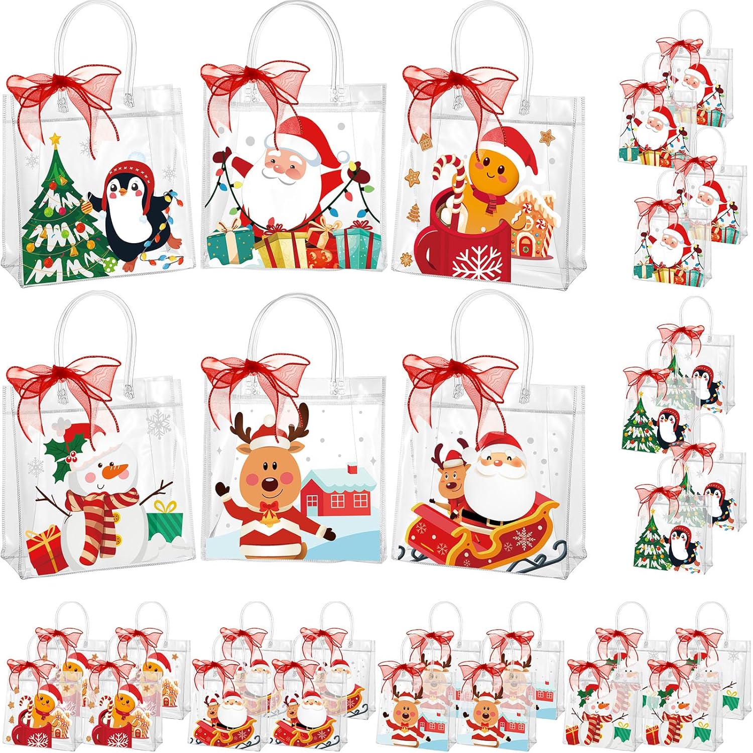 Amazon.com: Henoyso 48 Pcs Christmas Clear Gift Bags with Bow Ribbon ...