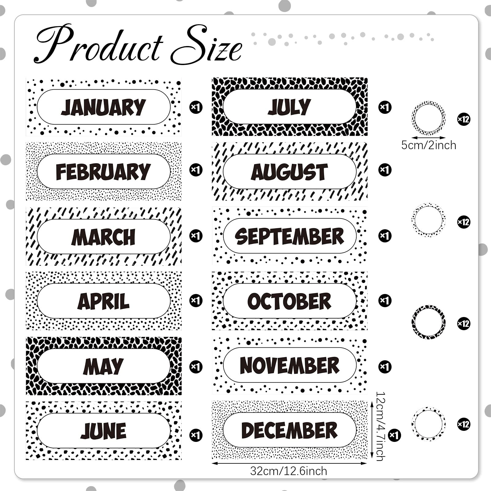 Buy Crtiin 60 Pcs Monthly Headliners Painted Dots on White Months of ...