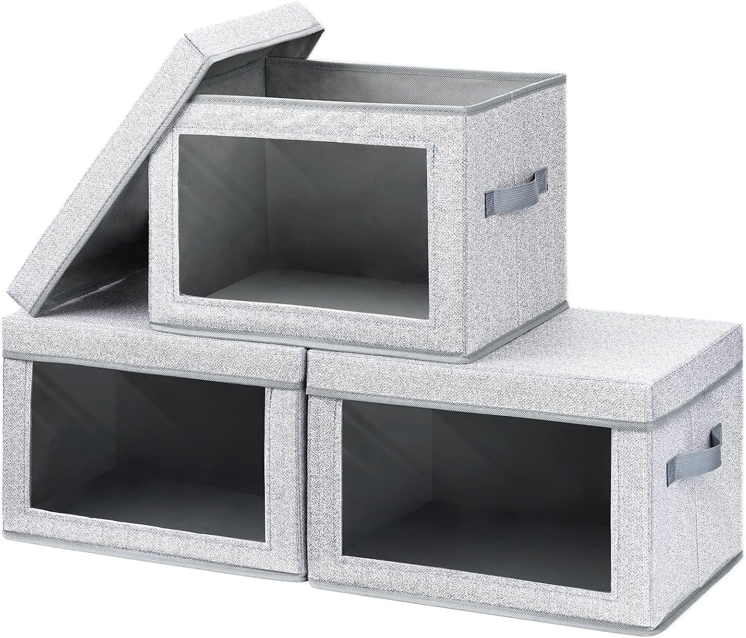 DIMJ 3Pcs Storage Bins with Lid,Collapsible Storage Box with Clear ...