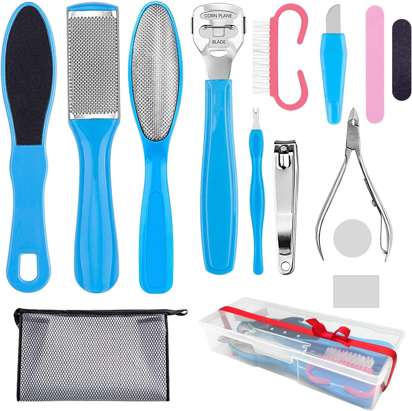 Rainmae Professional Pedicure Kit Foot File Set,19 in 1 Stainless Steel ...