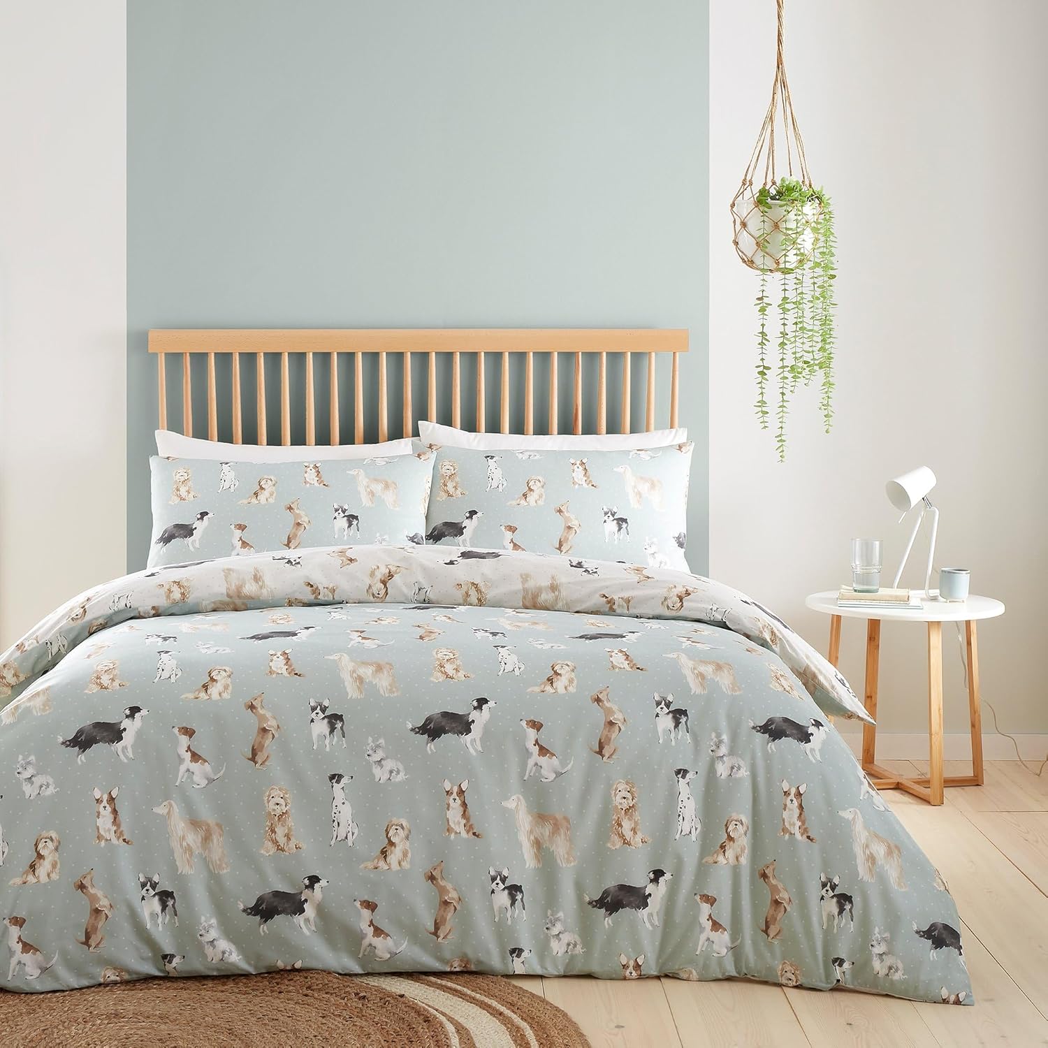 Fusion - Duck Egg Blue Dog Duvet Cover - King Bedding Size (230 x 220cm ...