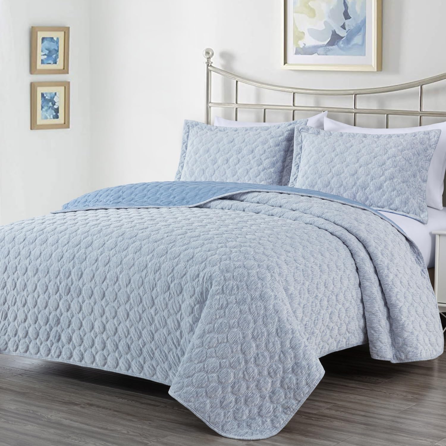 Amazon.com: Chezmoi Collection Embossed Velvet Quilt Set Twin Size ...