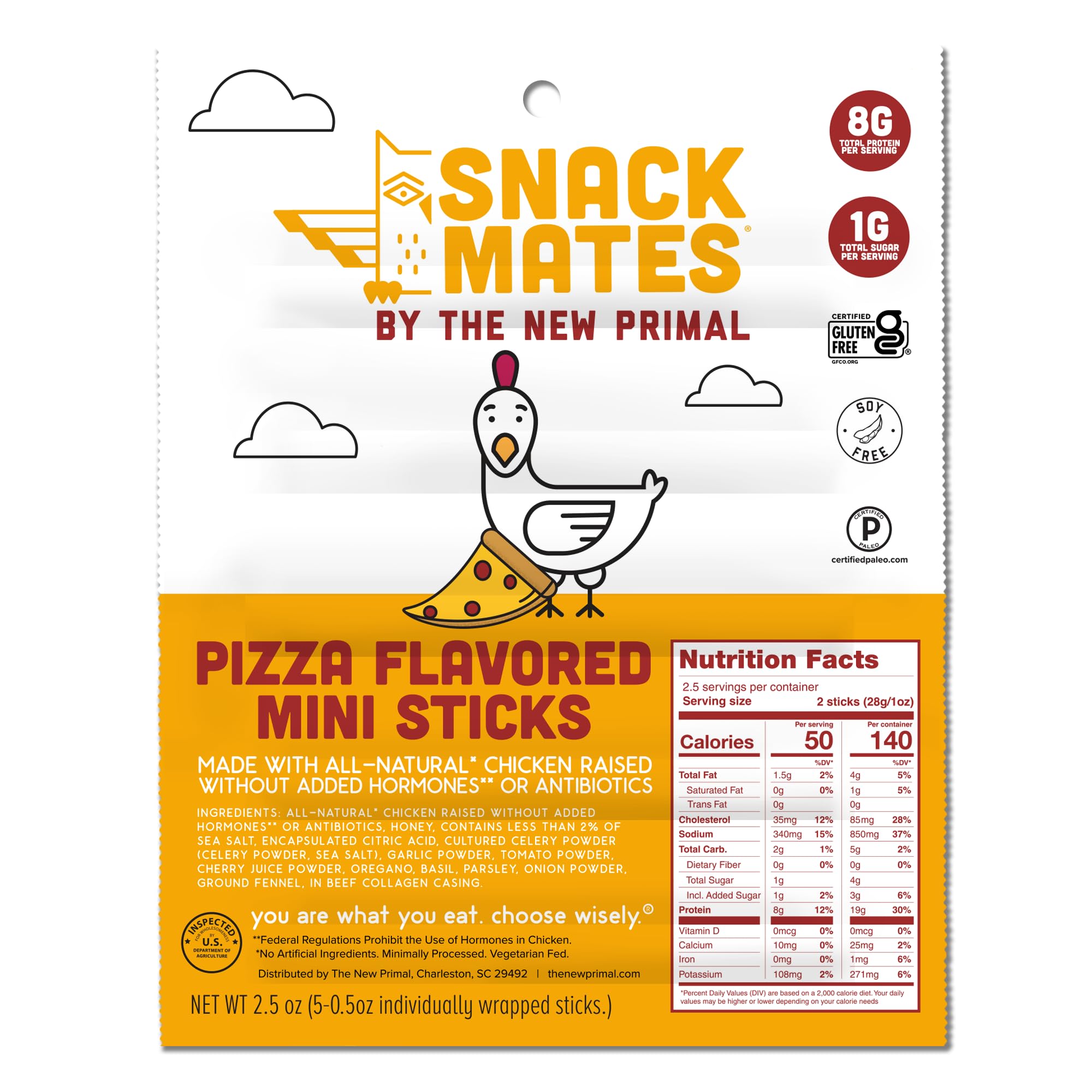 Amazon.com: Snack Mates by The New Primal, Chicken Pizza Meat Stick ...