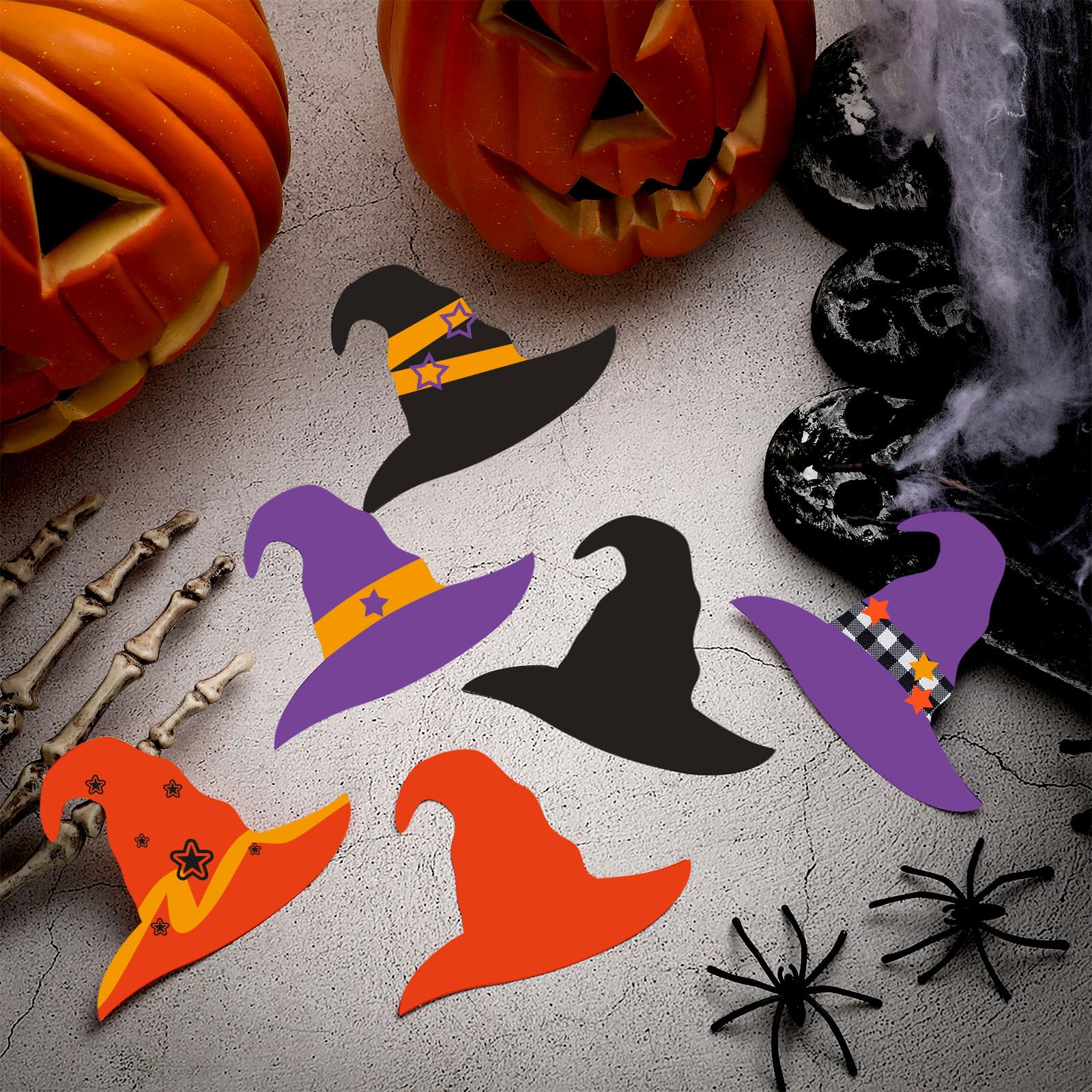 108 Pcs Witch Hat Cutouts Halloween Cutouts Colorful Witch Hat Paper ...