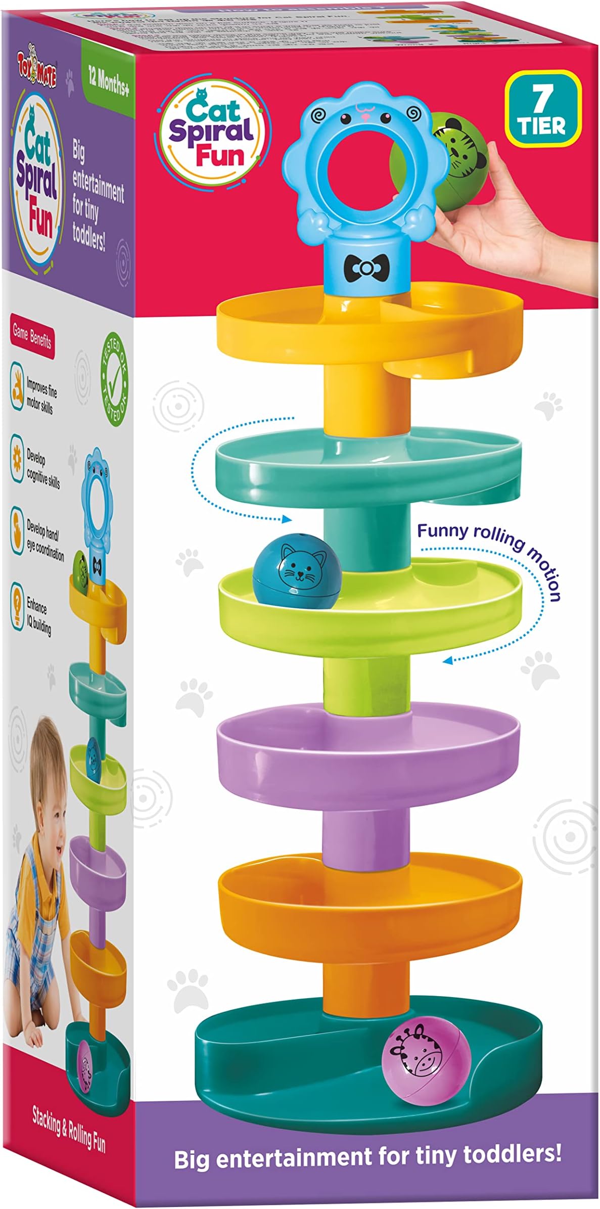 Toymate Cat Spiral Fun - A Roll Ball Toy with 7 Layer Ball Drop Tower ...